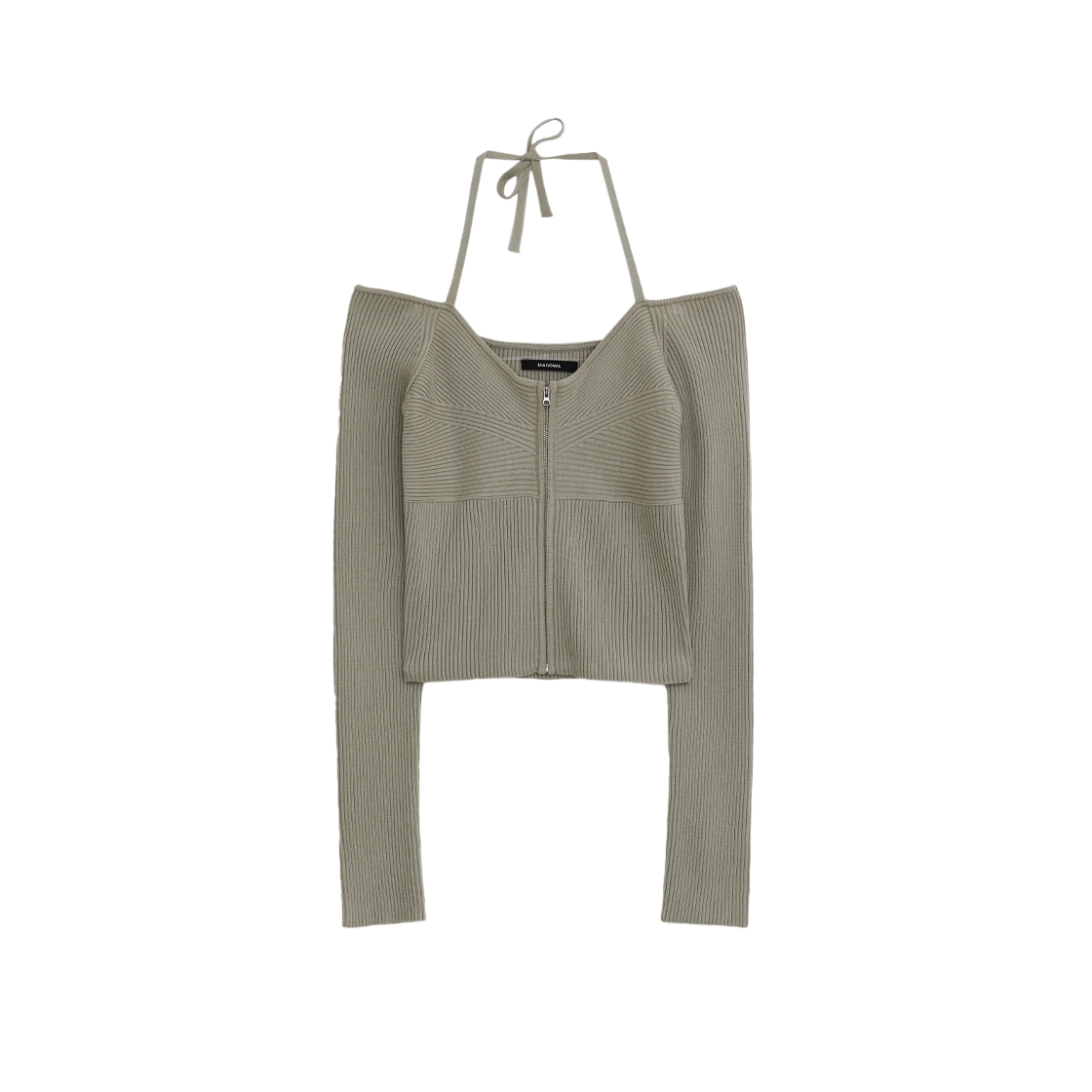 다이애그널 오프 숄더 집업 니트 라이트 카키 | DIAGONAL | KREAM