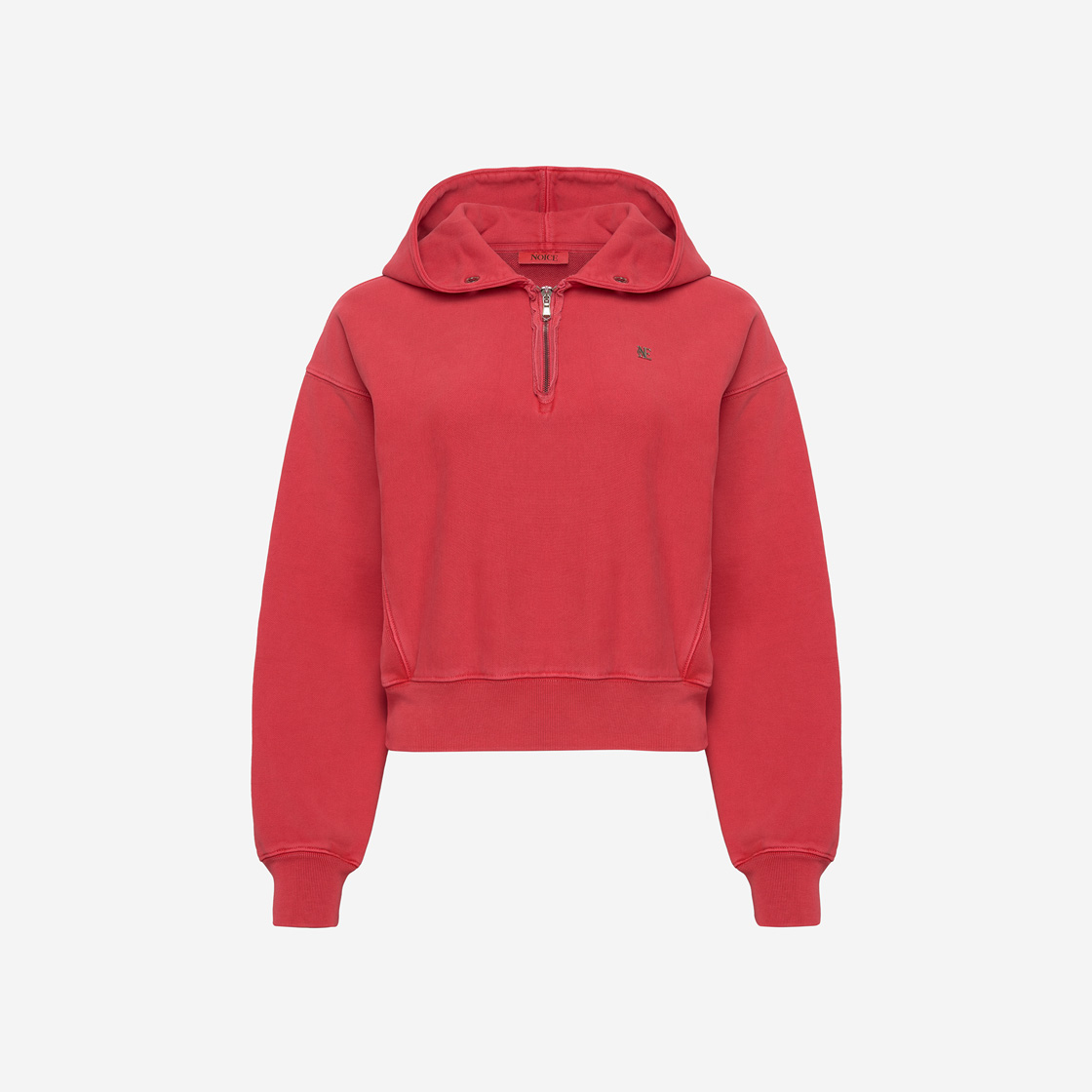 (W) 노이스 가먼트 다이드 하프 집 후드 레드 | Noice | KREAM