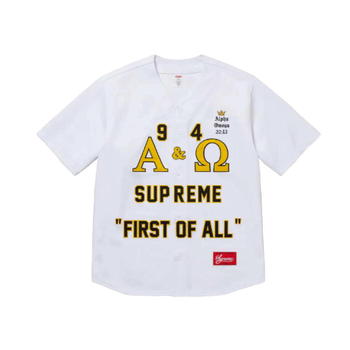 슈프림 알파 오메가 베이스볼 저지 화이트 - 24FW | Supreme | KREAM