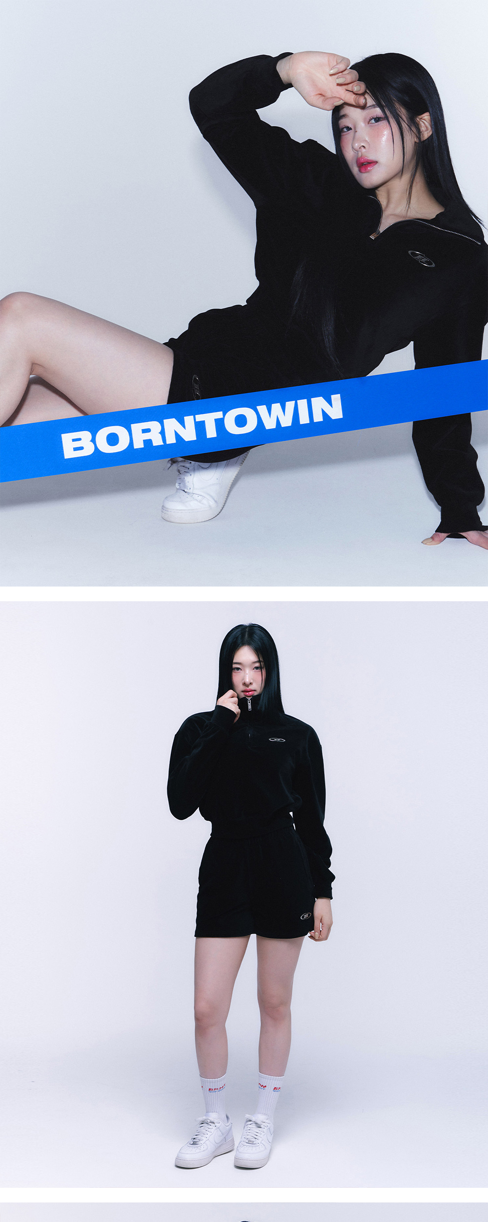 본투윈 B 크롬 크롭 벨루어 하프 집업 블랙 | BORN TO WIN | KREAM