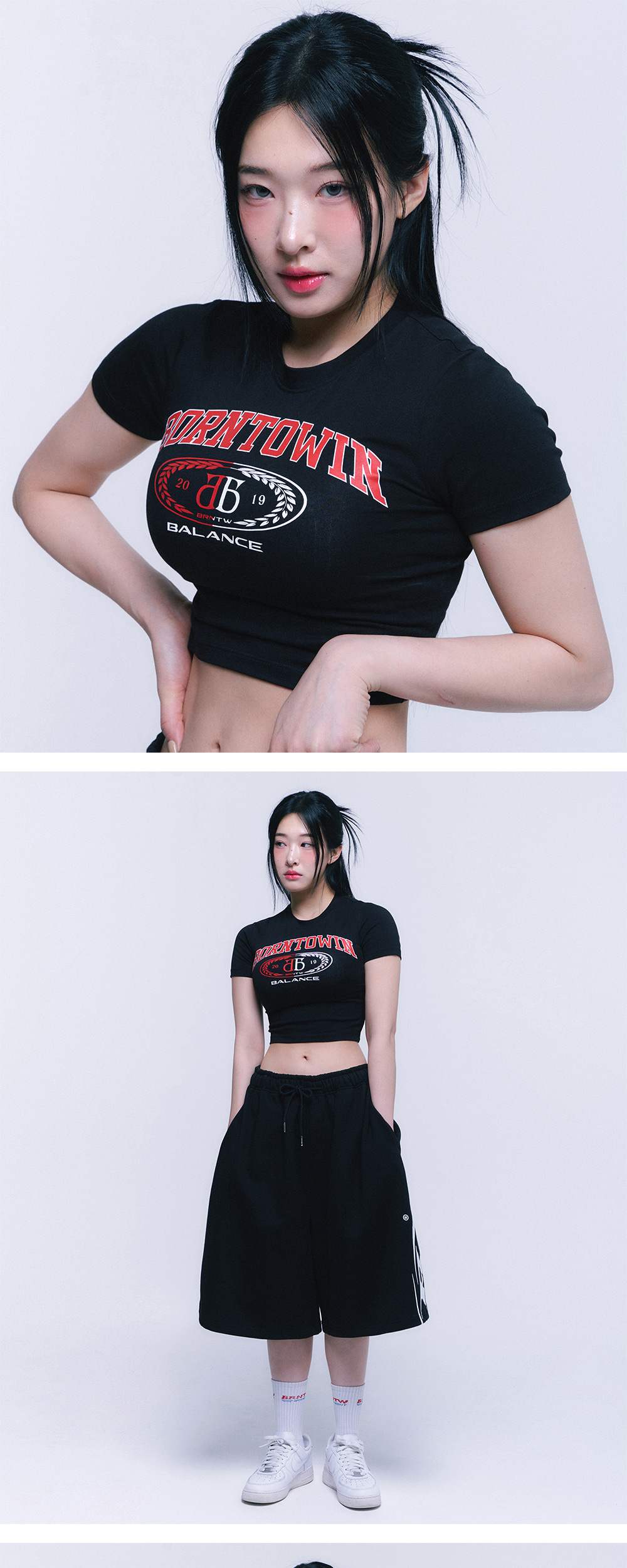 본투윈 더블 B 엠블럼 크롭 티셔츠 블랙 | BORN TO WIN | KREAM