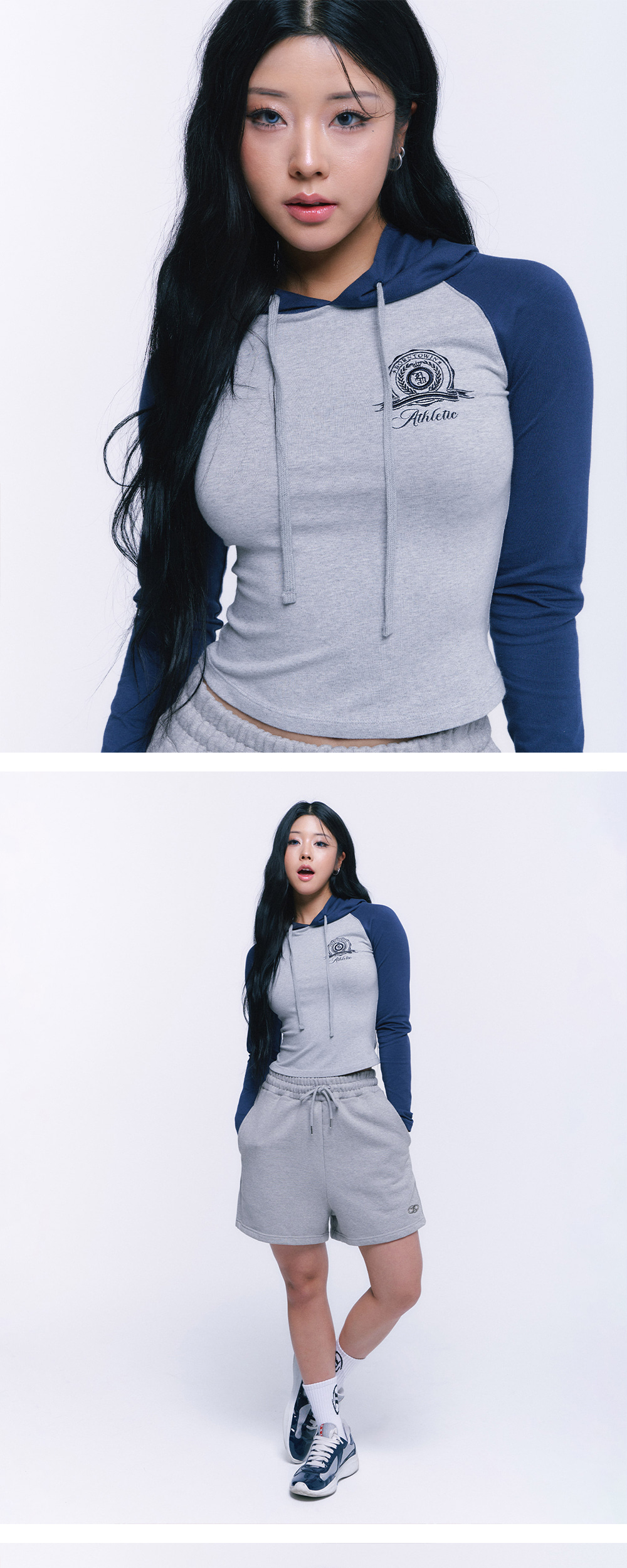 본투윈 애슬래틱 엠블럼 슬림 후디 멜란지 그레이 | BORN TO WIN | KREAM