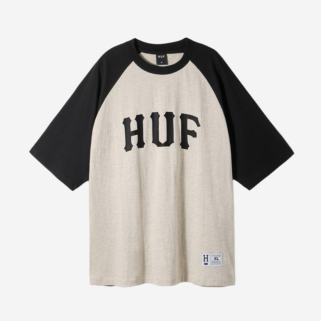 허프 아치 로고 래글런 티셔츠 오트밀 검정 | HUF | KREAM