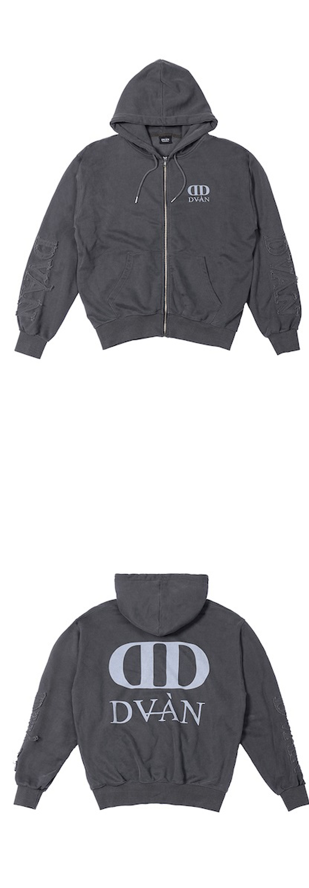 드반 데미지 피그먼트 후드 집업 차콜 | DVAN | KREAM