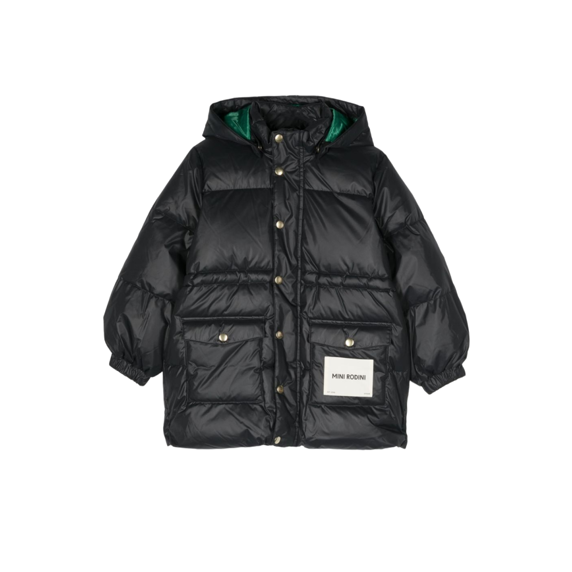 (키즈) 미니 로디니 로고 패치 패딩 자켓 블랙 | Mini Rodini | KREAM
