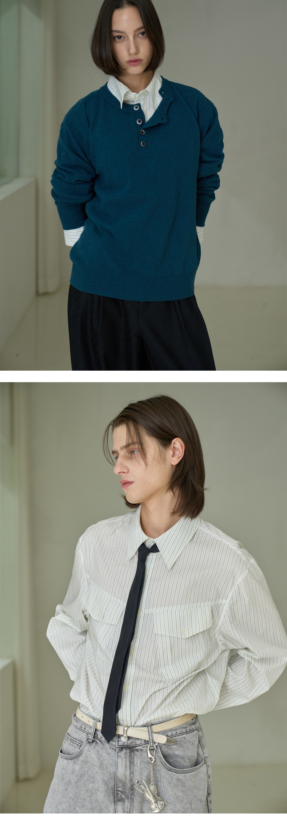 웨이비니스 마에스트로 스트라이프 셔츠 견장 제외 버전 그린 | Waviness | KREAM