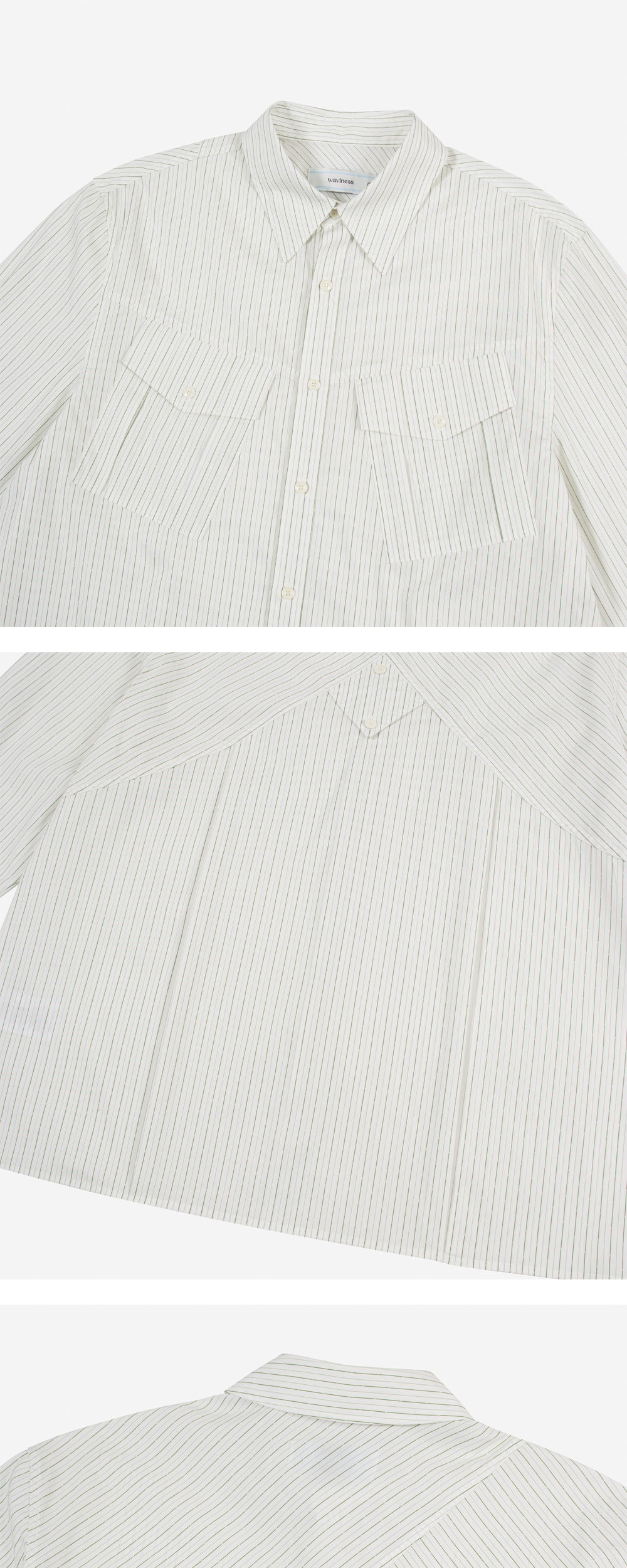 웨이비니스 마에스트로 스트라이프 셔츠 견장 제외 버전 그린 | Waviness | KREAM