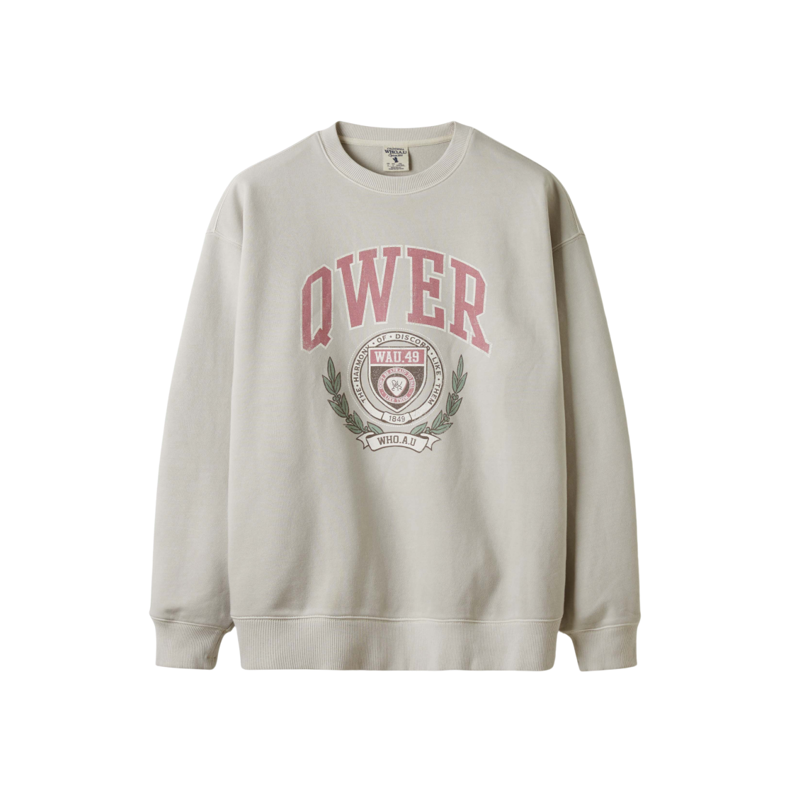 후아유 x QWER 시그니쳐 다이드 스웨트셔츠 베이지 | WHO.A.U | KREAM