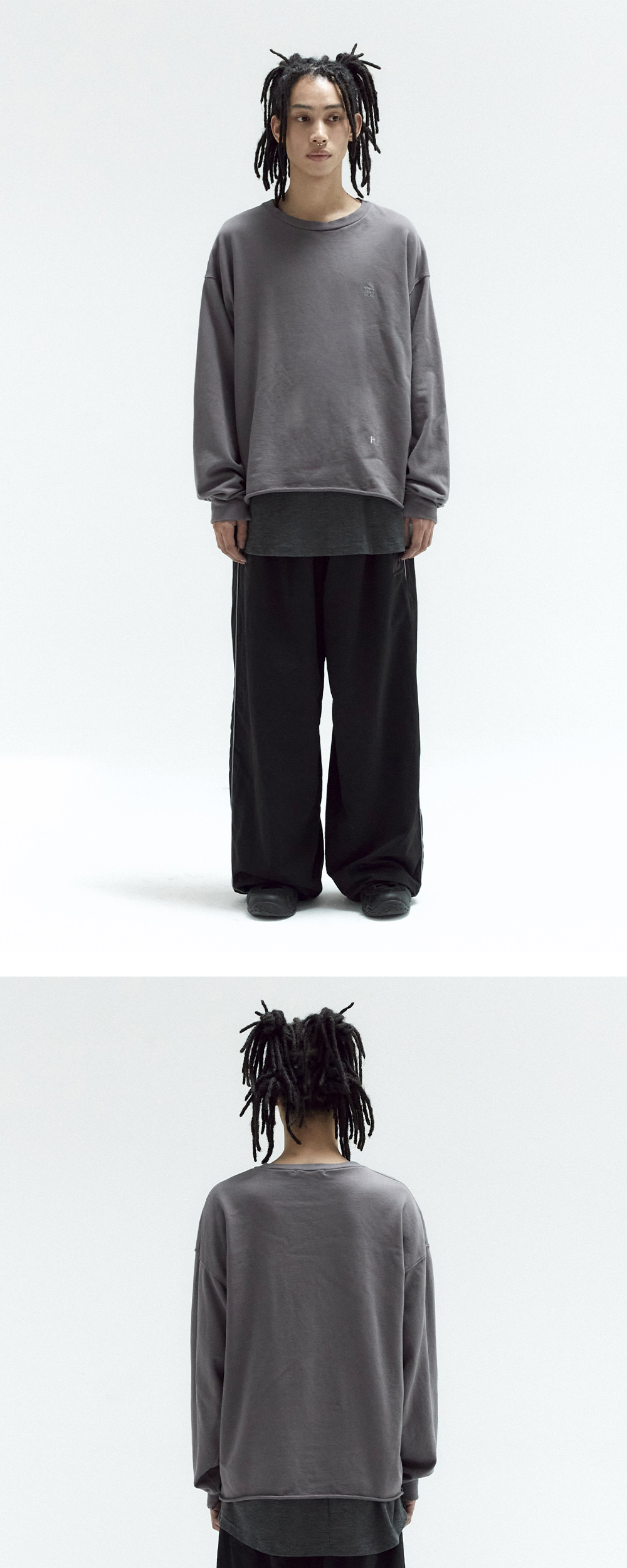 폴리테루 휴먼인덱스 휴먼 루즈드 스웨트셔츠 퍼플 그레이 | Polyteru Human Index | KREAM