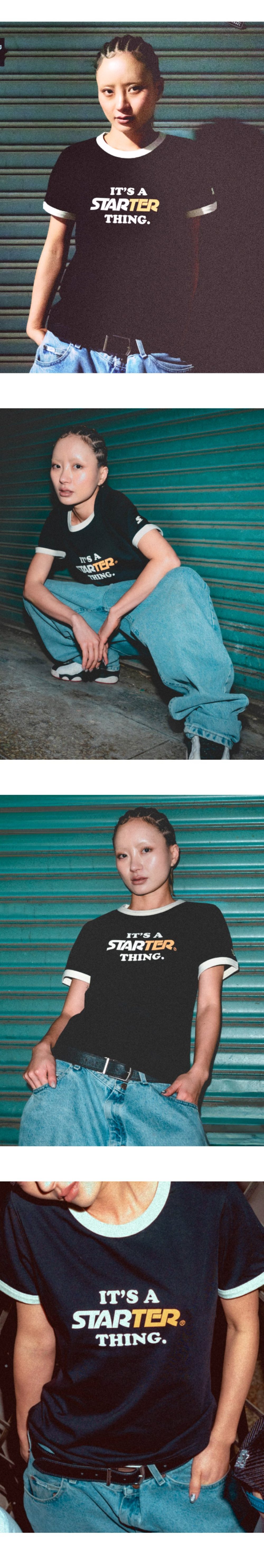 스타터 여성 그래픽 링거 크롭 반소매 블랙 | STARTER | KREAM