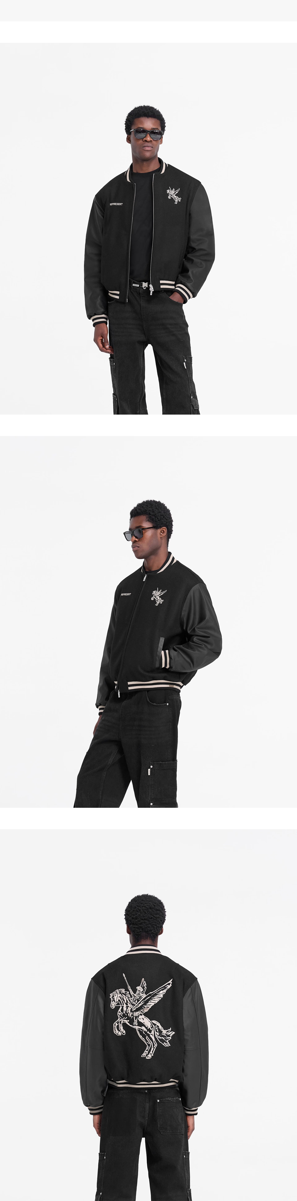 리프레젠트 마스코트 울 바시티 자켓 제트 블랙 - 24FW | Represent | KREAM