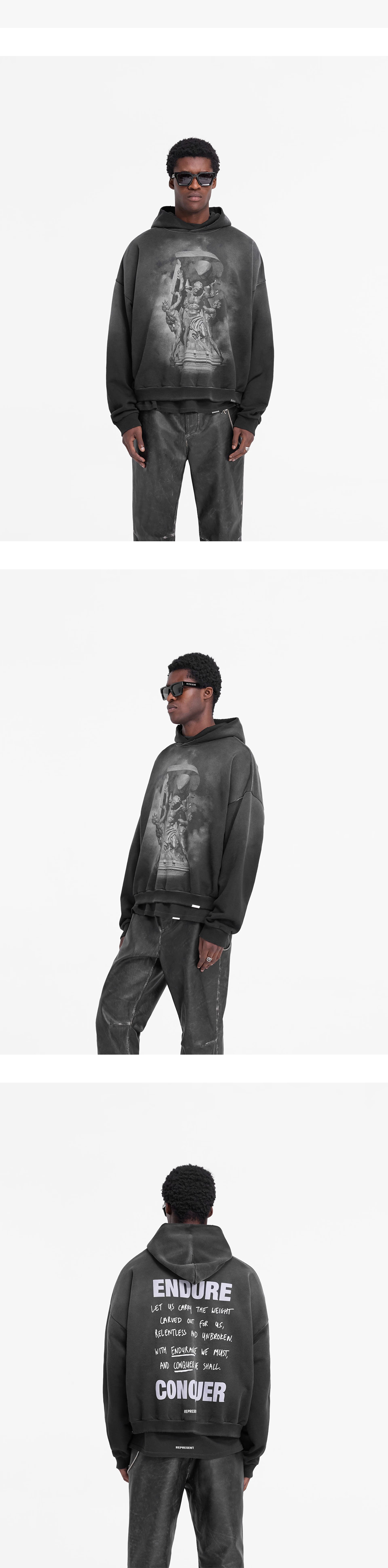 리프레젠트 아틀라스 후디 스테인 블랙 - 24FW | Represent | KREAM