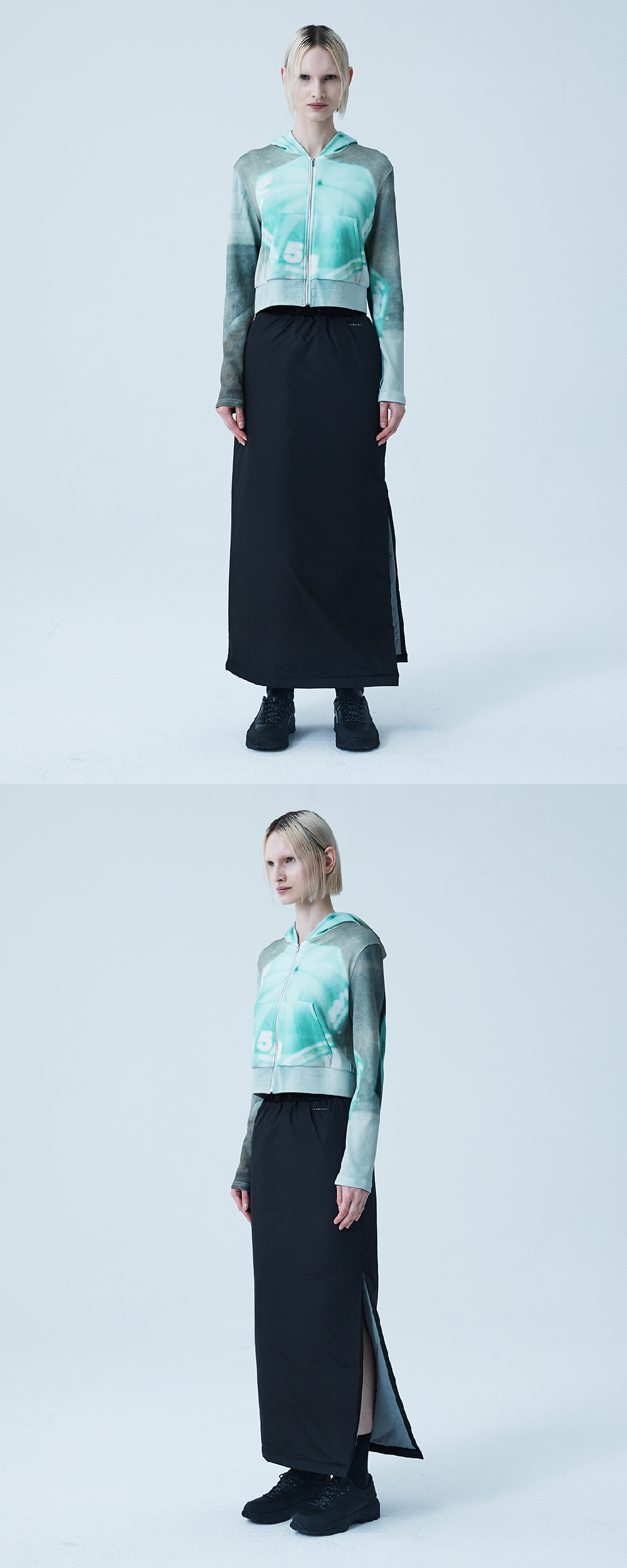 씬 우먼 패디드 로고 롱 스커트 블랙 | SEEN | KREAM