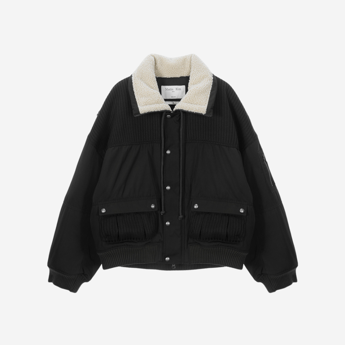 (W) 마뗑킴 니트 믹스드 플라이트 점퍼 블랙 | Matin Kim | KREAM