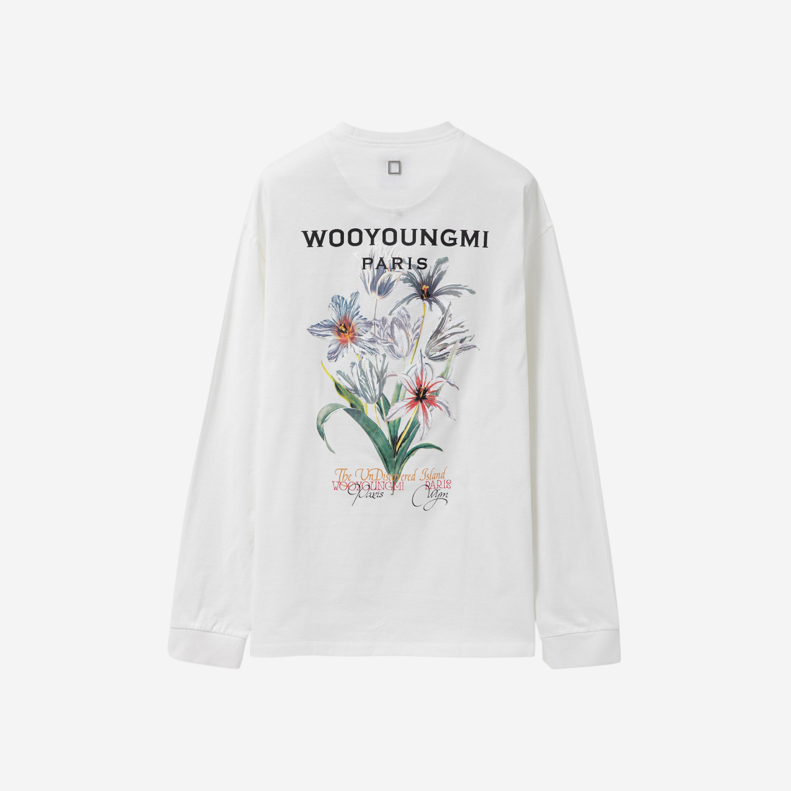 우영미 플라워 프린트 롱슬리브 백로고 티셔츠 화이트 - 24SS | Wooyoungmi | KREAM