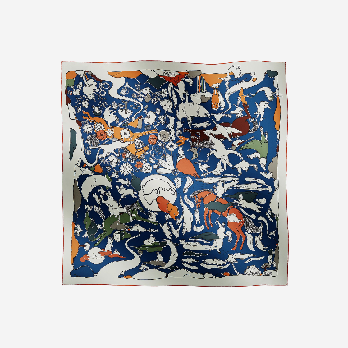 (W) 에르메스 밀레앙 라핀스 스카프 90 블랑 마린 카키 | Hermes | KREAM