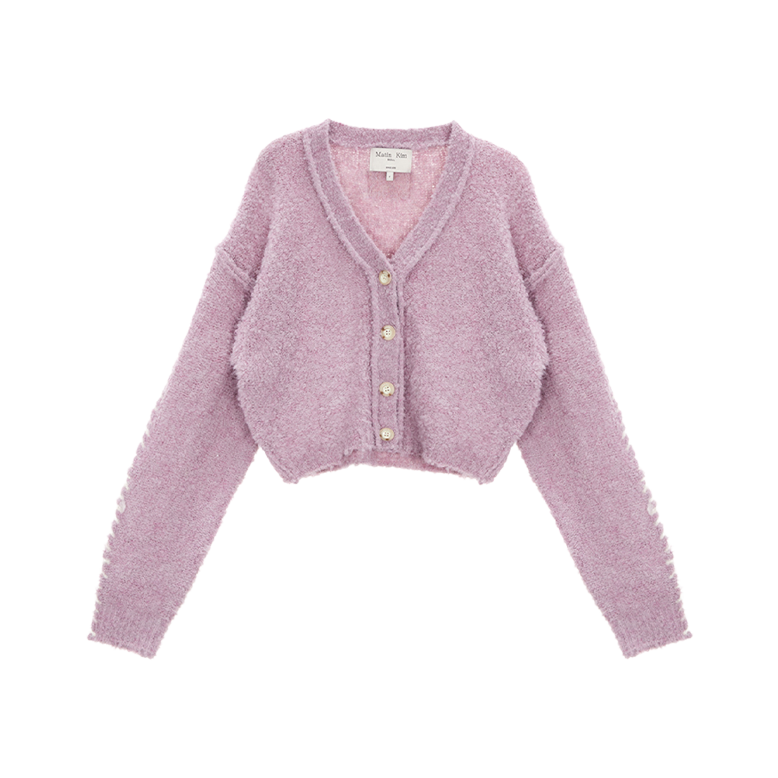 (W) 마뗑킴 슬리브 스티치 크롭 부클 가디건 라일락 | Matin Kim | KREAM