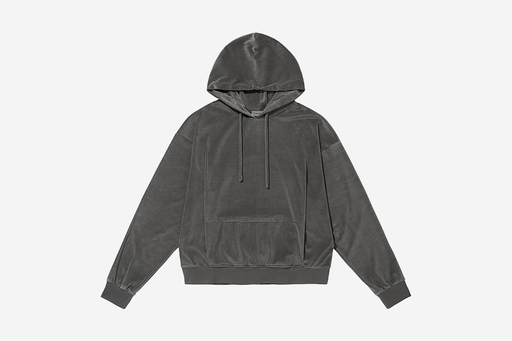 바이랑 로고 벨루어 후드 스웨트셔츠 그레이 | BY RANG | KREAM