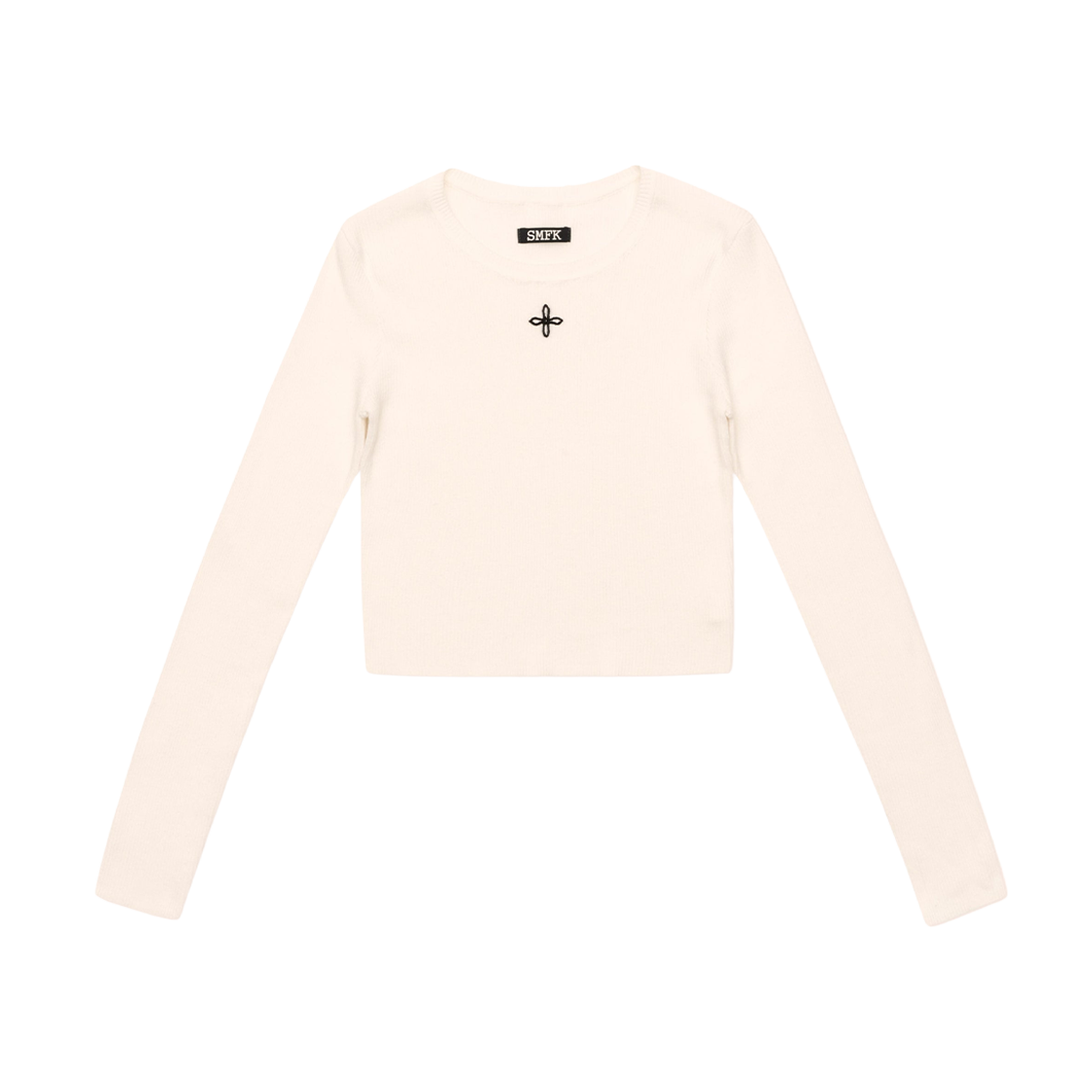 (W) 에스엠에프케이 컴퍼스 크로스 립 니트 탑 화이트 | SMFK | KREAM