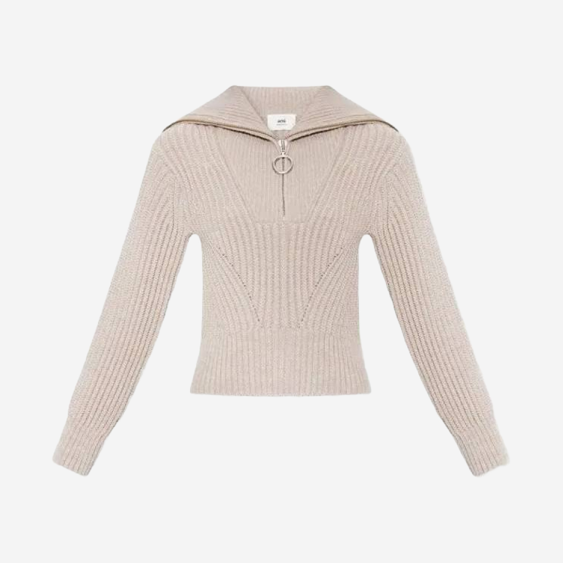 (W) 아미 지퍼 칼라 립드 스웨터 베이지 | AMI | KREAM