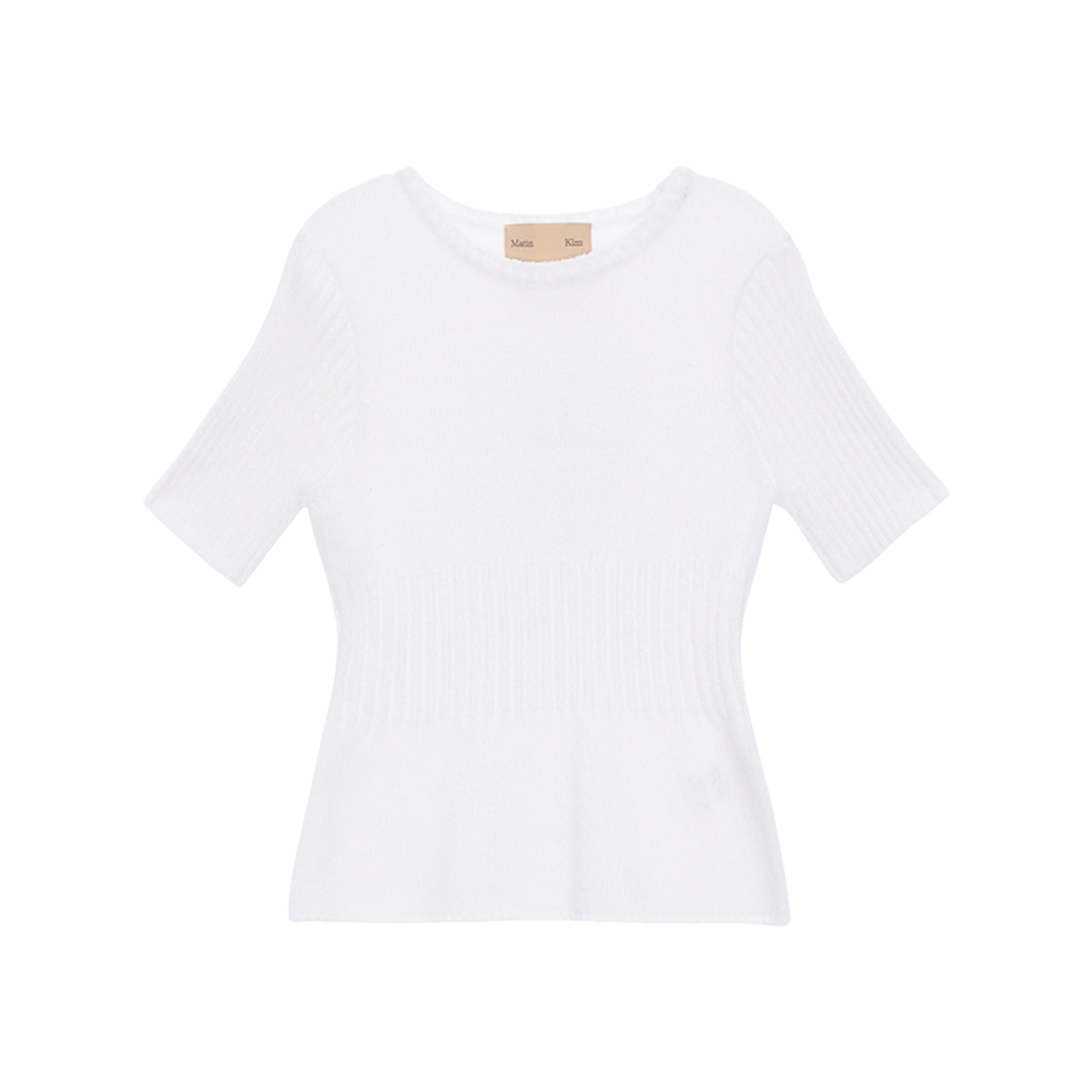 (W) 마뗑킴 텍스쳐 블록 슬림 니트 탑 화이트 | Matin Kim | KREAM