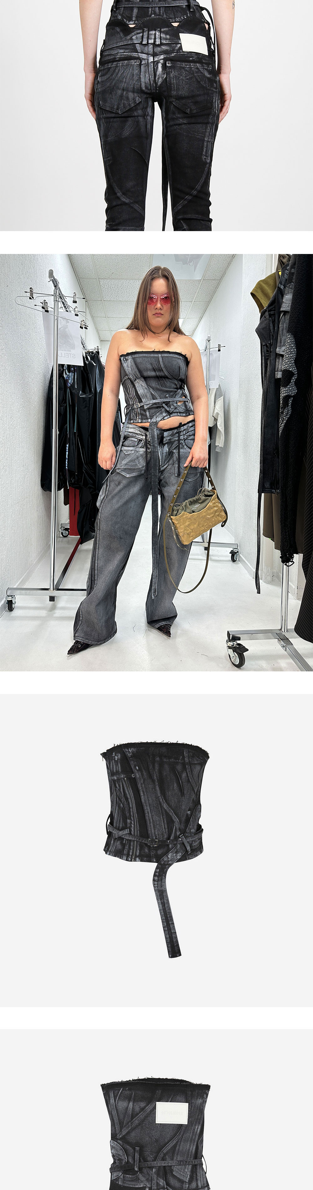 오토링거 우먼 데님 튜브 탑 블랙 화이트 페인트 | Ottolinger | KREAM