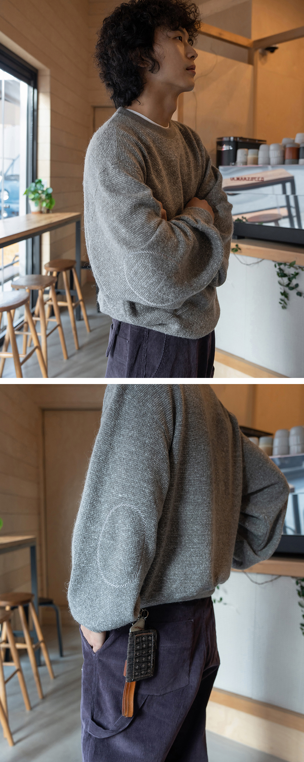 카락터 인타르시아 울 블렌디드 니트 그레이 | Karactor | KREAM