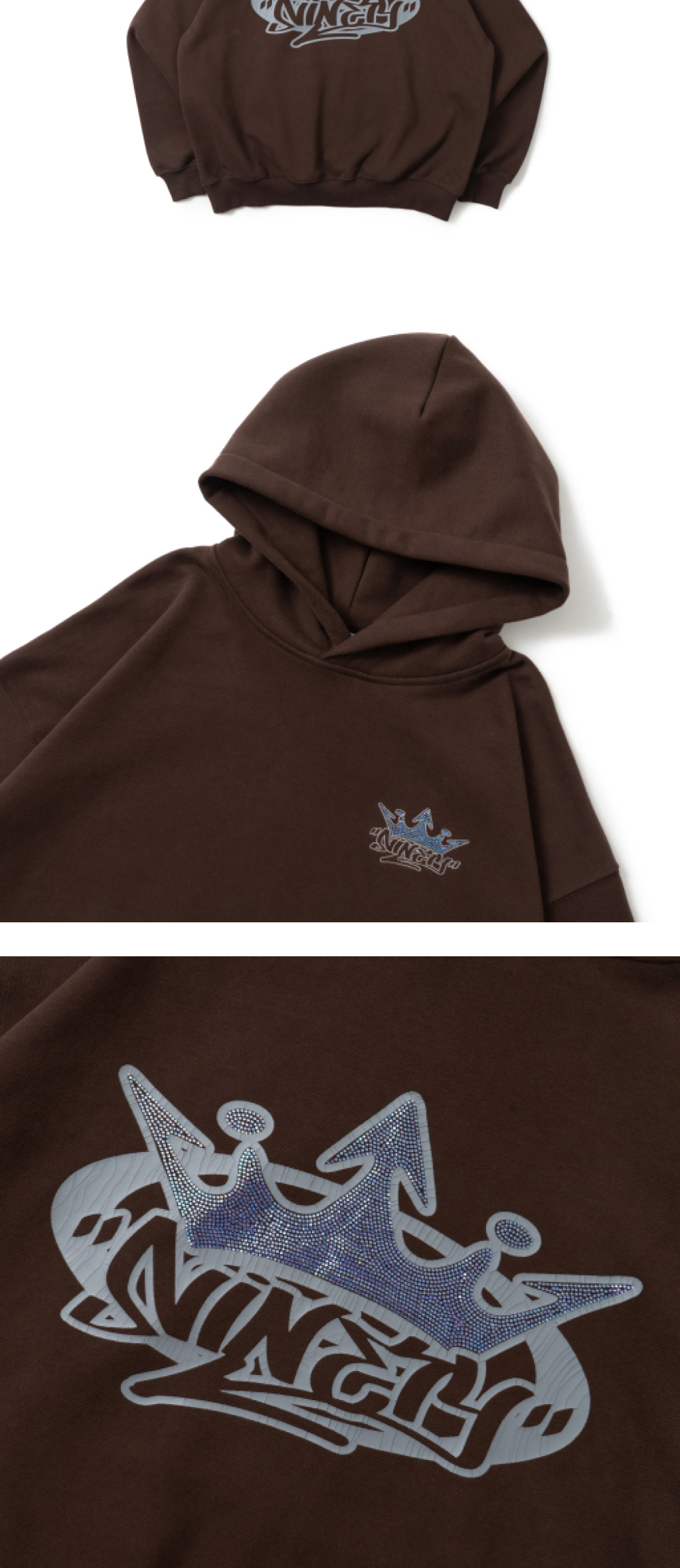9090 킹 로고 라인스톤 후드 브라운 | yz | KREAM