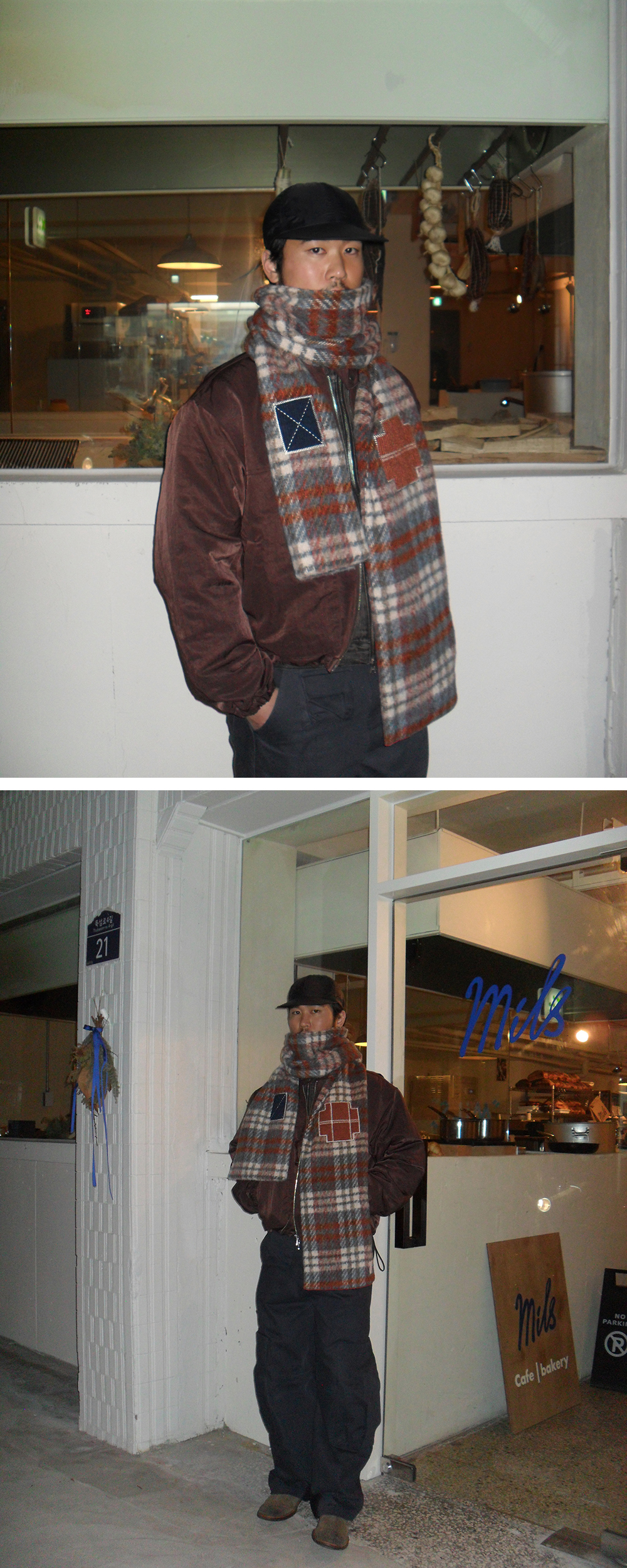 카락터 크로셰 체크 머플러 블루 오렌지 | Karactor | KREAM