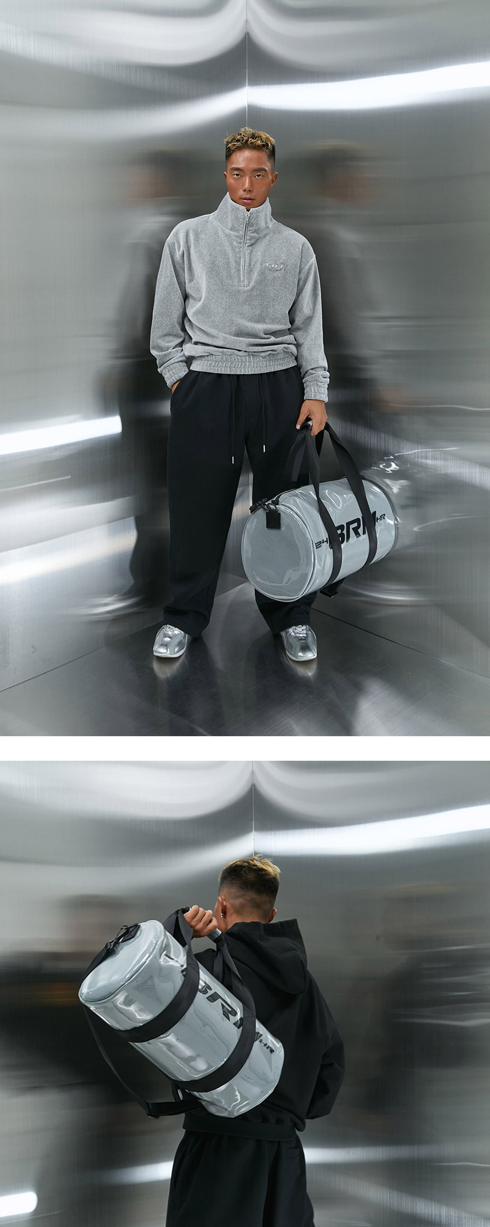 본투윈 BRN B 로고 PVC 메쉬 더플백 그레이 | BORN TO WIN | KREAM