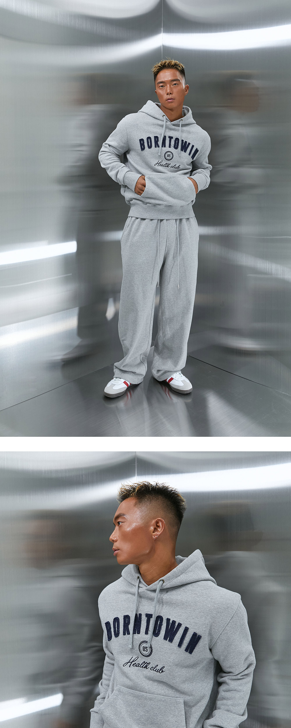 본투윈 패치 머슬핏 후디 멜란지그레이 | BORN TO WIN | KREAM