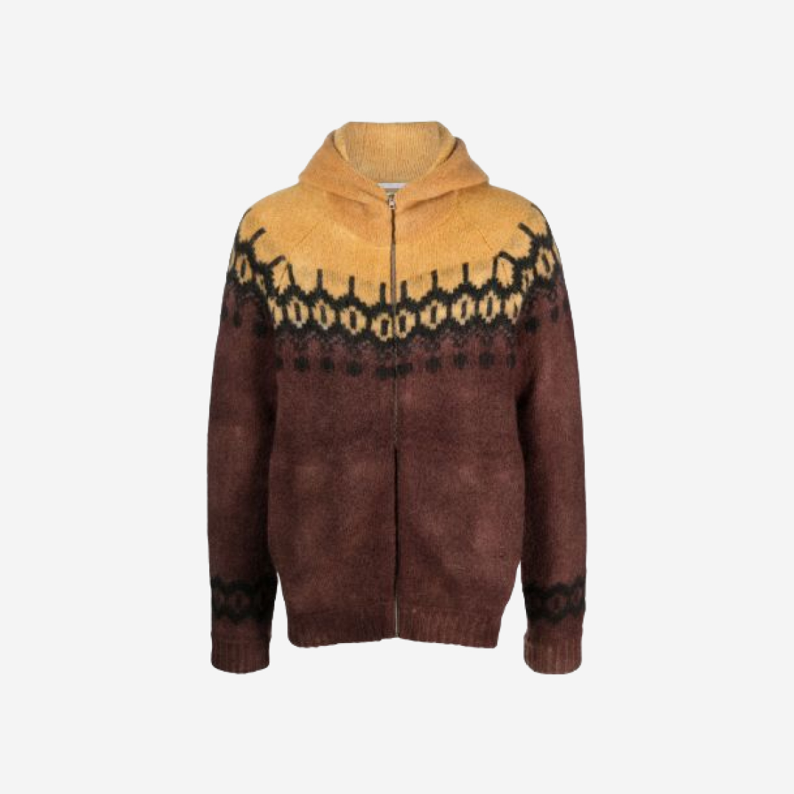 란라 비마 울 블렌드 후드 인타르시아 니트 자켓 브라운 | Ranra | KREAM