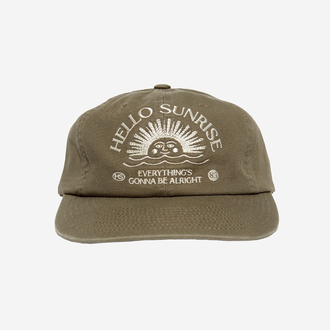 헬로선라이즈 워시드 HS 아치 로고 6패널 캡 카키 | Hello Sunrise | KREAM