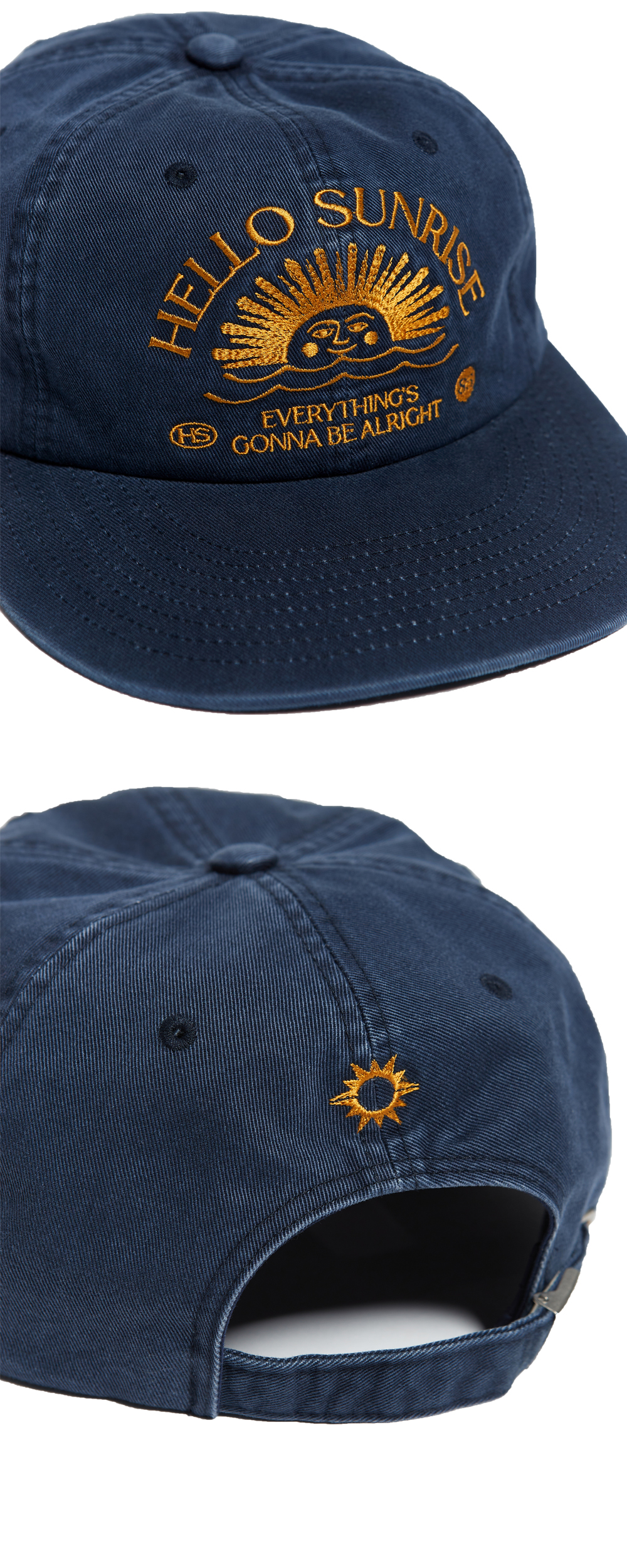 헬로선라이즈 워시드 HS 아치 로고 6패널 캡 네이비 오렌지 | Hello Sunrise | KREAM