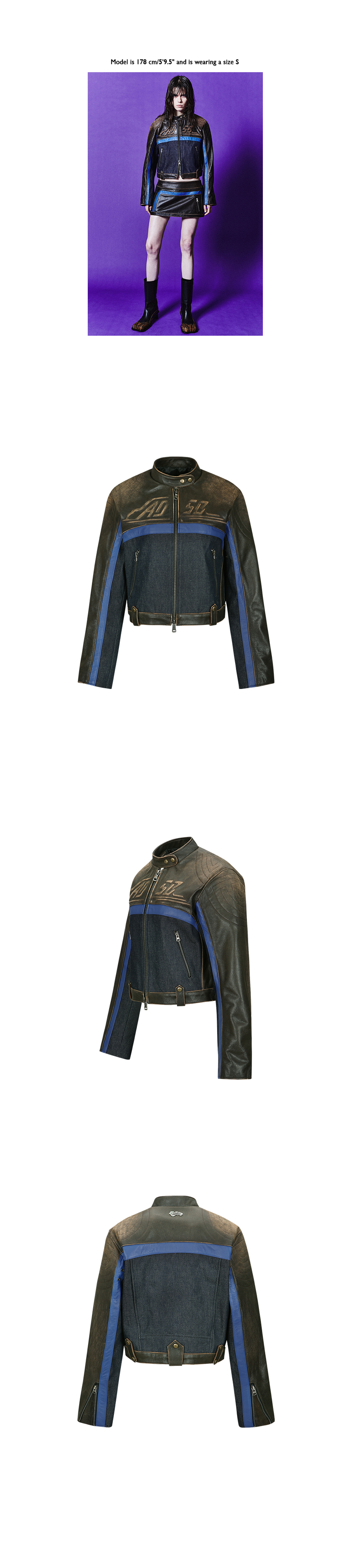 ADSB 앤더슨벨 우먼 데님 콤보 레이싱 레더 자켓 브라운 | ADSB ANDERSSON BELL | KREAM