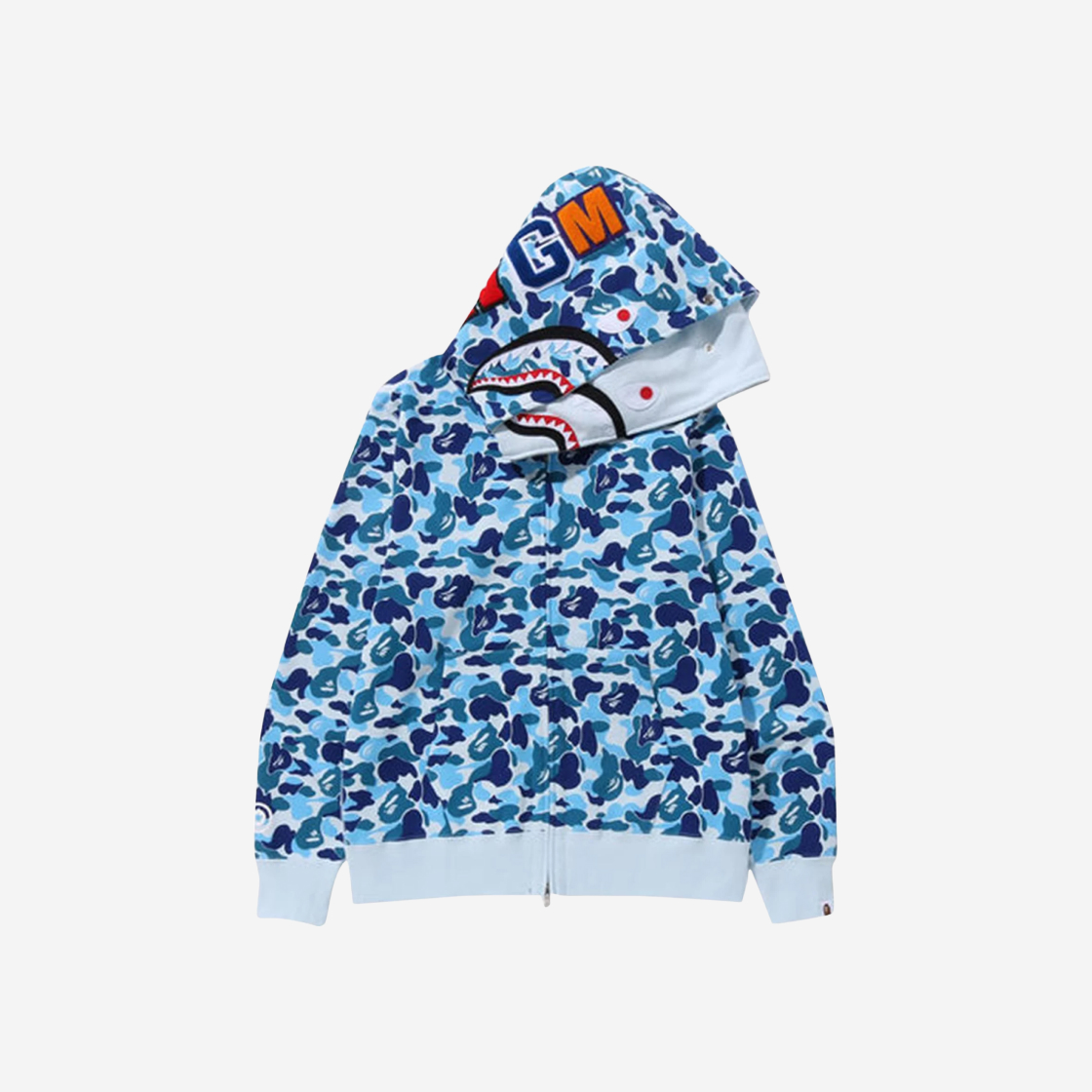 베이프 ABC 카모 더블 샤크 풀 집 후드 라이트 블루 | BAPE | KREAM