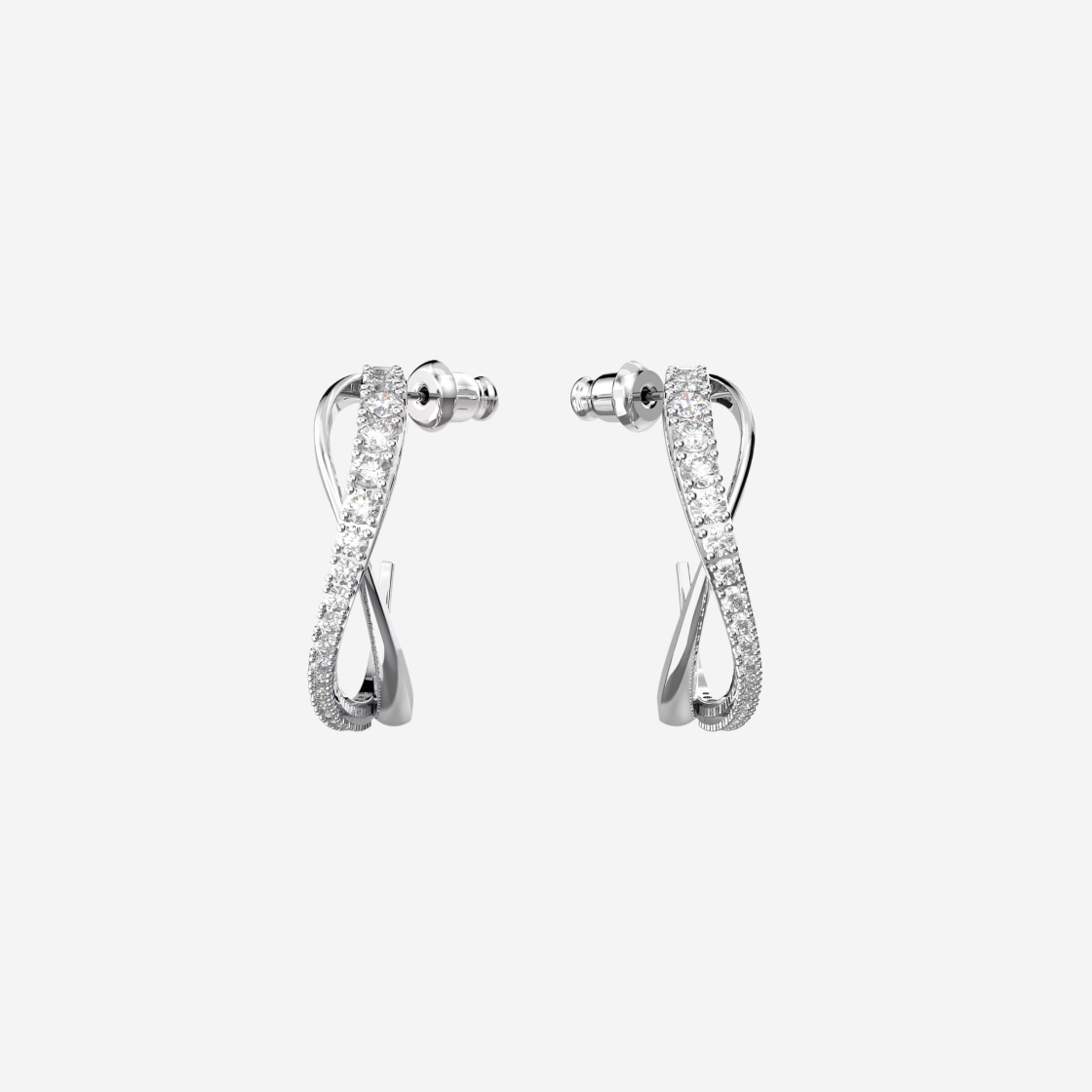(W) 스와로브스키 트위스트 후프 이어링 화이트 로듐 플래팅 | Swarovski | KREAM