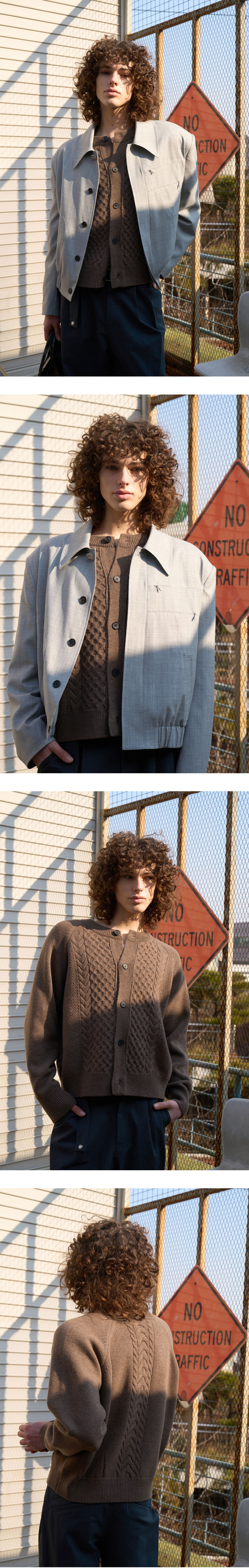 웨이비니스 더블 텍스쳐 라운드넥 가디건 버전2 하운드 브라운 | Waviness | KREAM