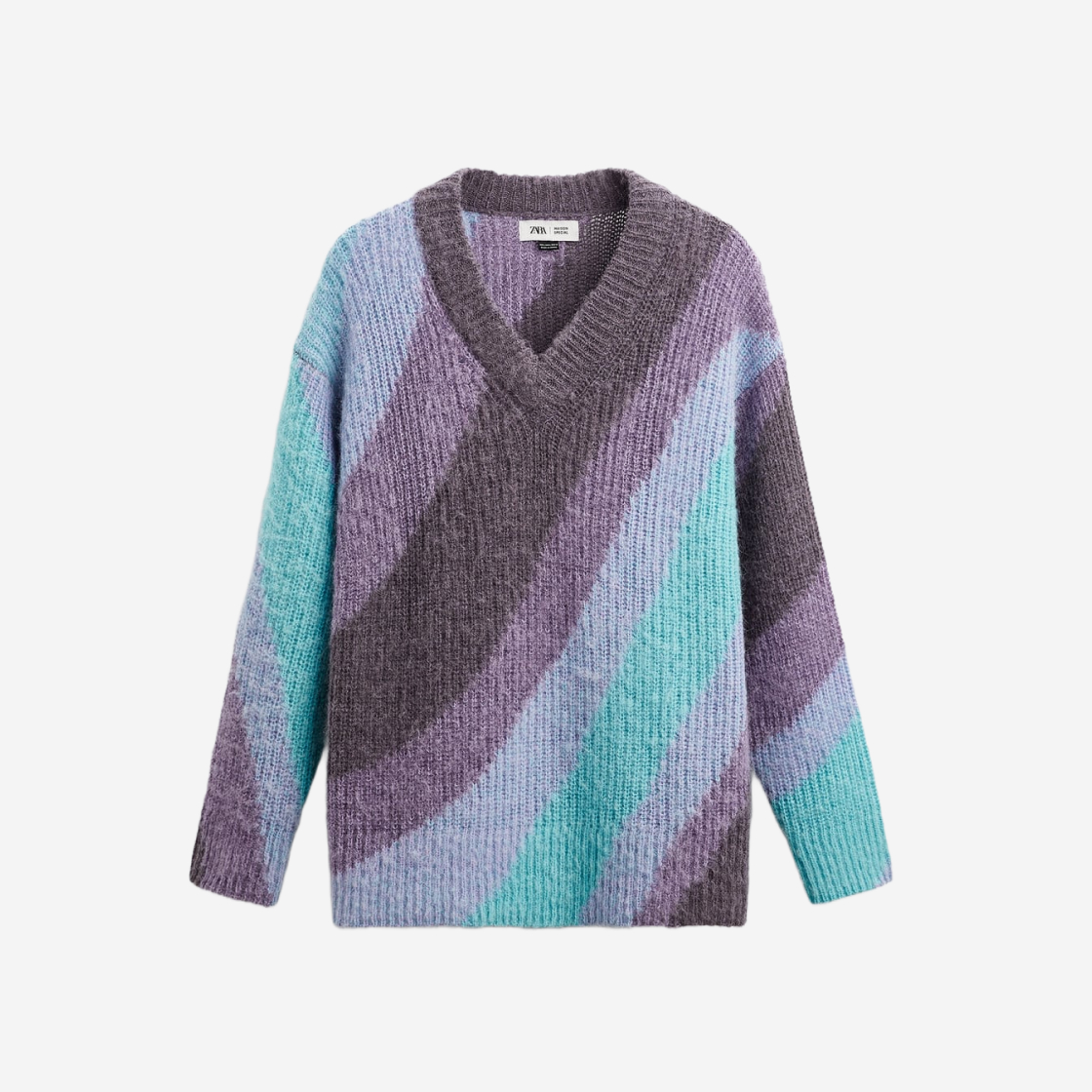 자라 x 메종 스페셜 슬랜트 스트라이프 스웨터 라일락 | Zara | KREAM