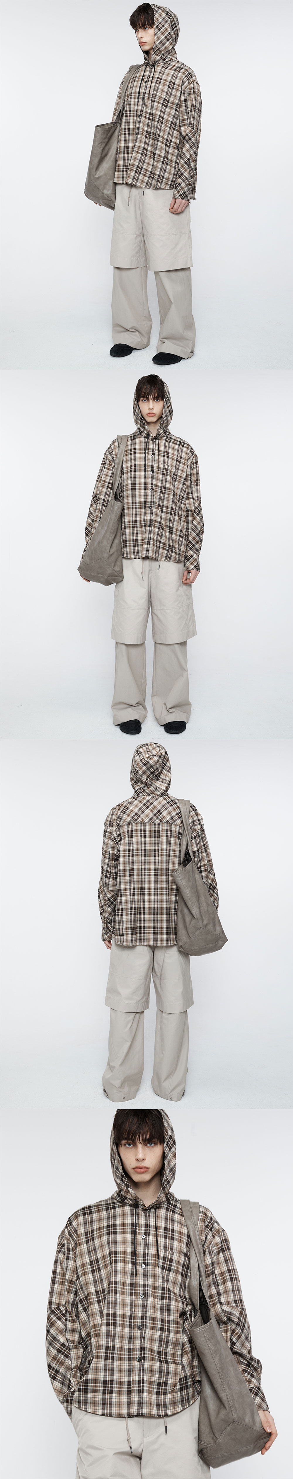 알렌느 인시전 체크 후드 셔츠 쿠키 | Haleine | KREAM