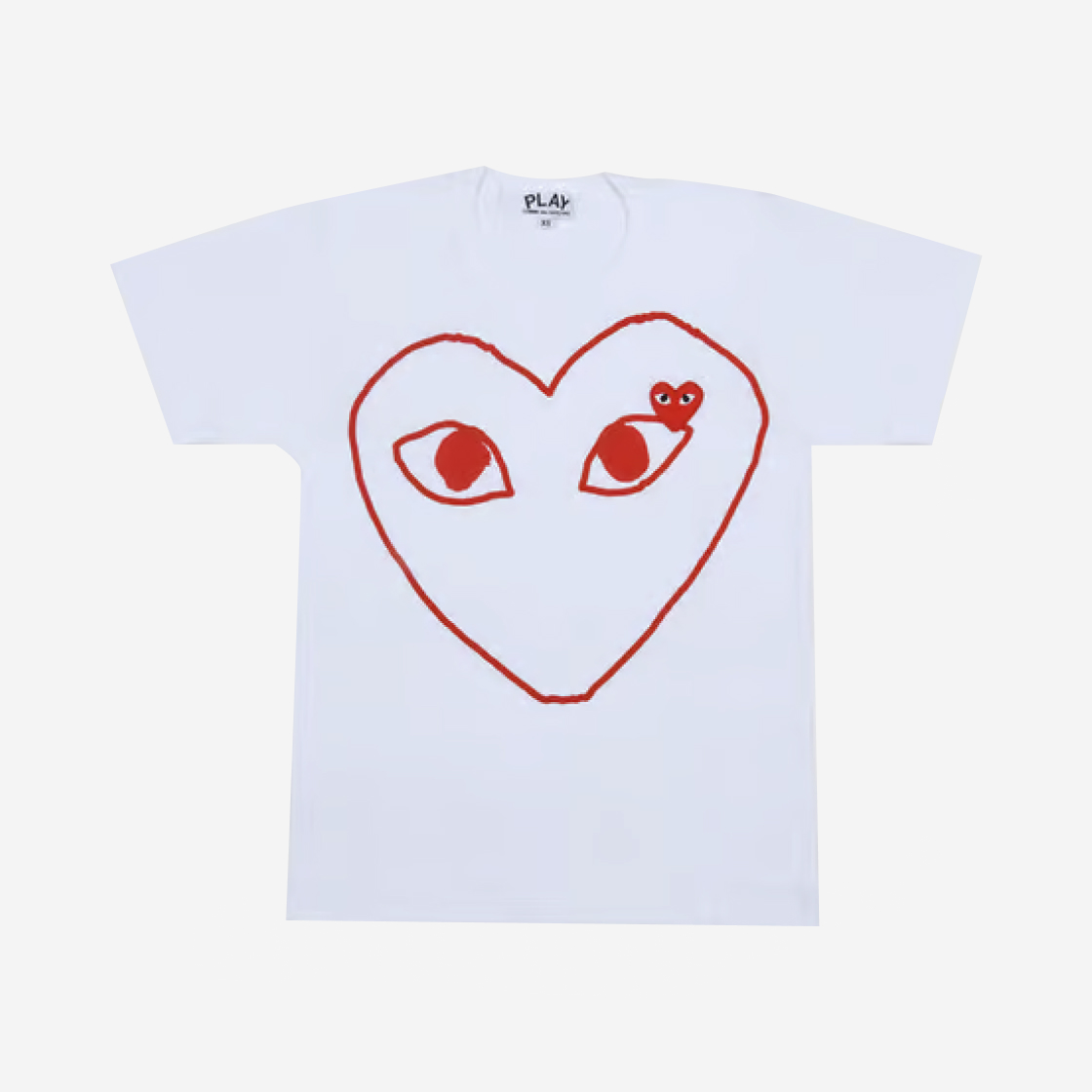 플레이 꼼데가르송 더블 하트 코튼 스트레이트 티셔츠 화이트 Play Comme Des Garcons Kream