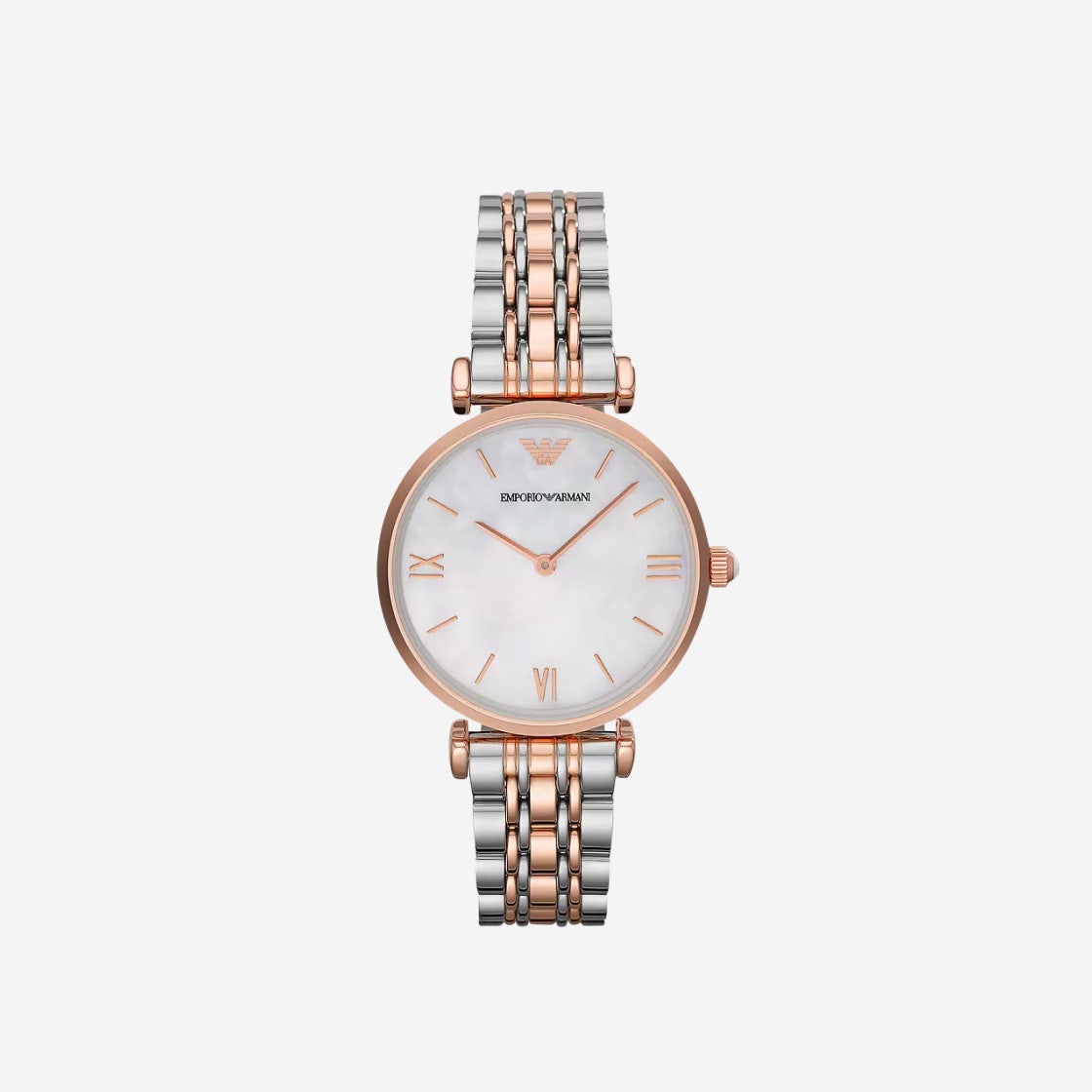 (W) 엠포리오 아르마니 투핸드 32mm 투톤 스테인리스 스틸 화이트 로즈 골드 | Emporio Armani | KREAM