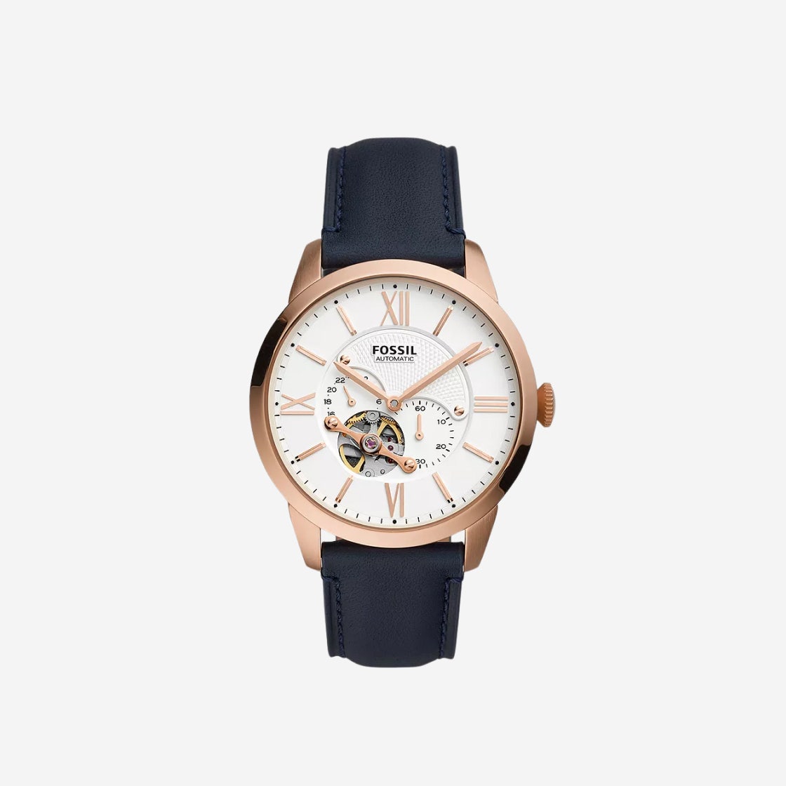 파슬 타운스맨 오토매틱 44mm 레더 화이트 로즈 골드 네이비 | Fossil | KREAM