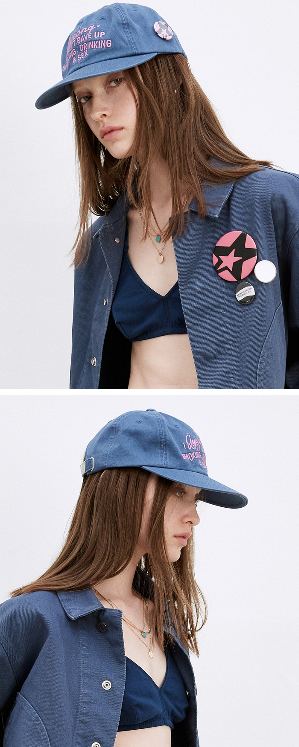 경 워시드 로고 6패널 캡 빈티지 블루 | Gyeong | KREAM