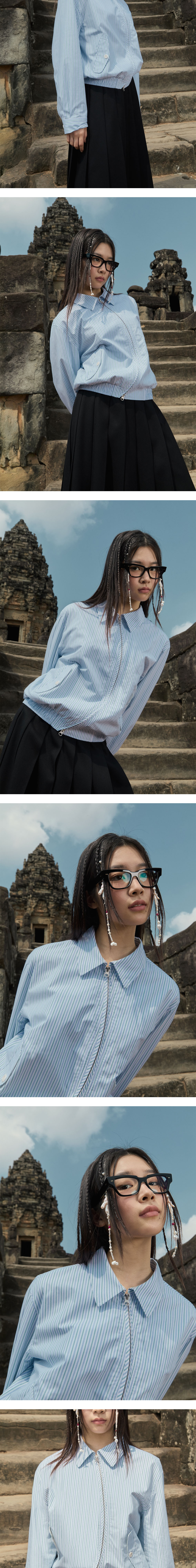 에스티유 우먼즈 스트라이프 라운드 자켓 블루 | STU | KREAM