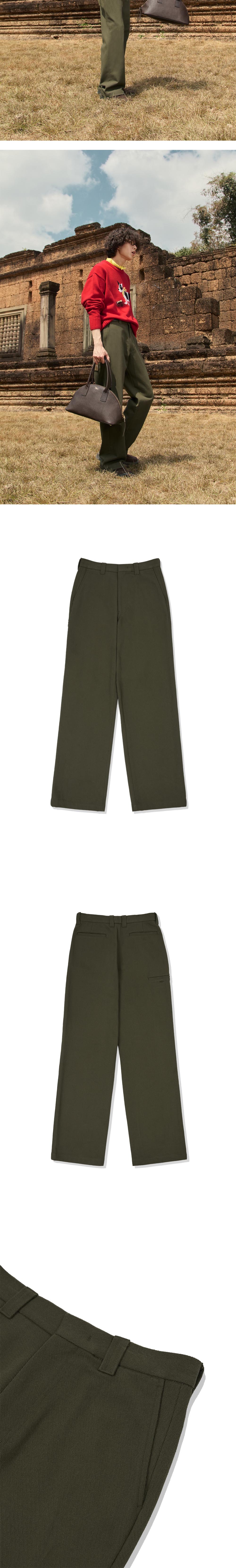 에스티유 스트레이트 코튼 팬츠 카키 | STU | KREAM