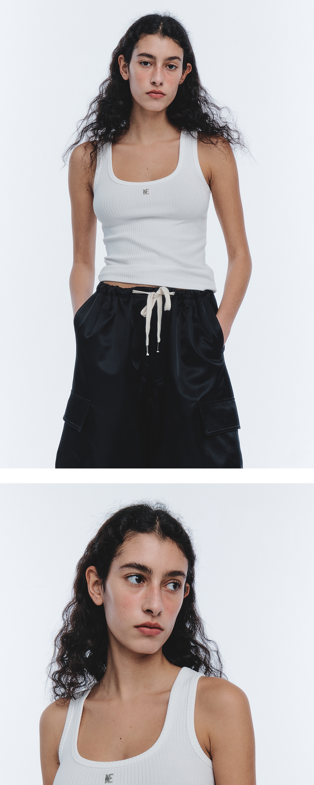 노이스 우먼 리브드 슬리브리스 탑 화이트 | Noice | KREAM