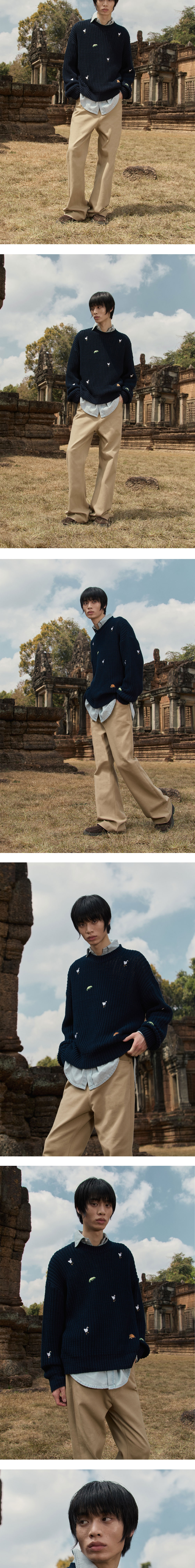 에스티유 애니멀 엠브로이드 니트 네이비 | STU | KREAM