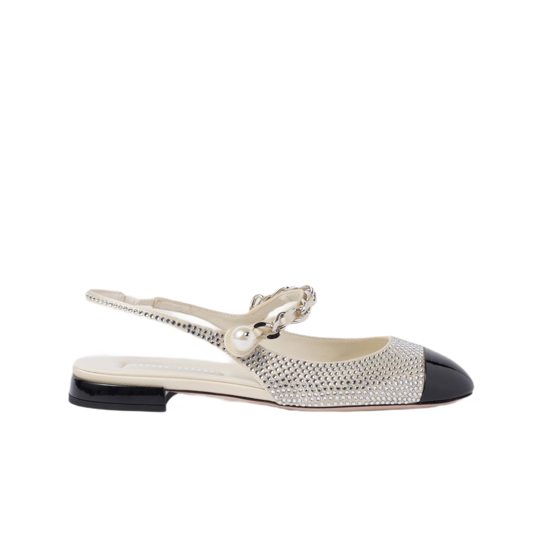 (W) 미우 미우 사틴 슬링백 발레리나 샴브레이 크리스탈 아이보리 블랙 | Miu Miu | KREAM