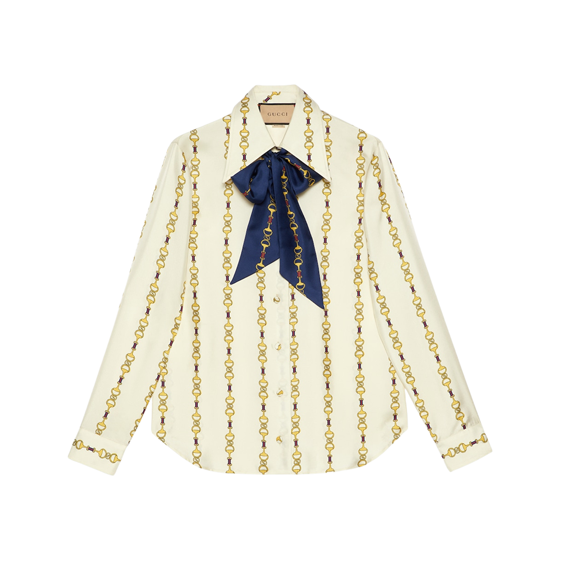 (W) 구찌 인터로킹 G 홀스빗 프린트 실크 셔츠 아이보리 | Gucci | KREAM